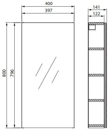 Cersanit City, zrcadlová skříňka 40x14x80 cm, bílá, S584-022-DSM