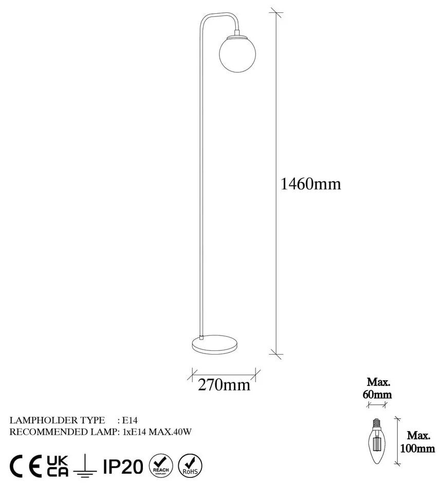 Stojací lampa se skleněným stínidlem (výška 27 cm) Viran – Opviq lights