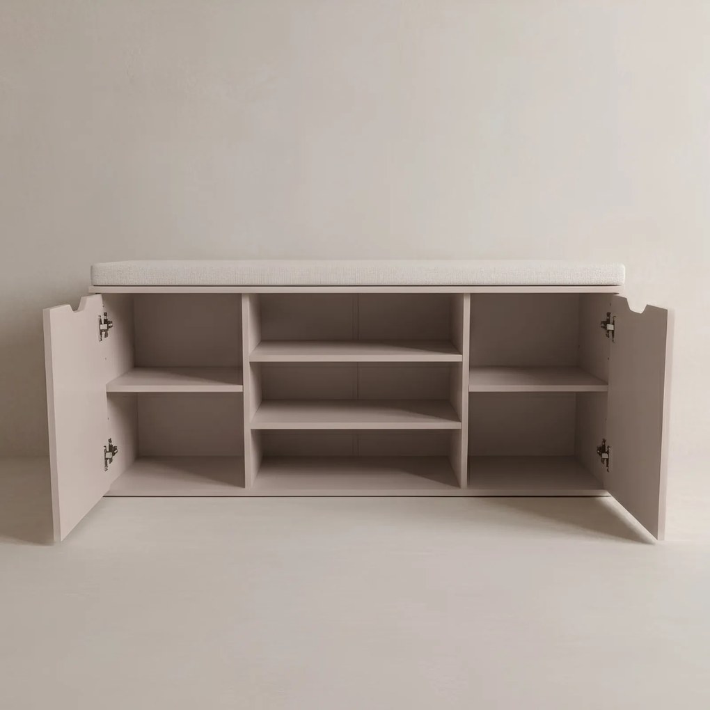Botník bílý se sedákem PORTA, 103 x 30 x 46 cm - béžový