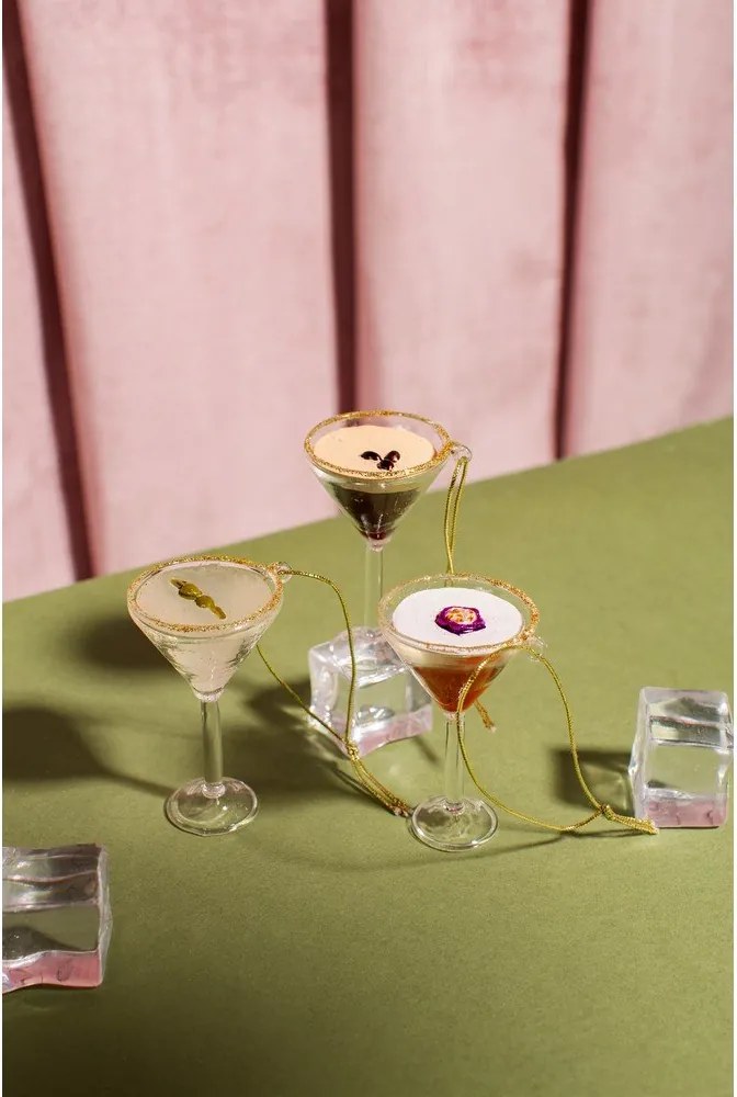 Skleněné vánoční ozdoby v sadě 3 ks 15,5 cm Martini Cocktail – Sass & Belle