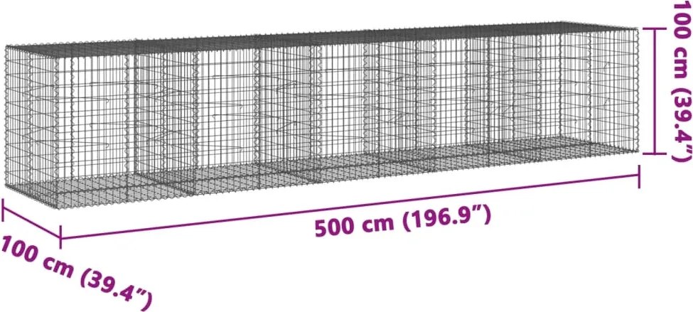 Gabionový koš s víkem 500 x 100 x 100 cm pozinkované železo 3295198