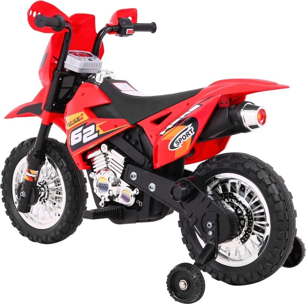 Ramiz Dětská motorka Cross na baterie červená + pomocná kolečka + LED zvuky