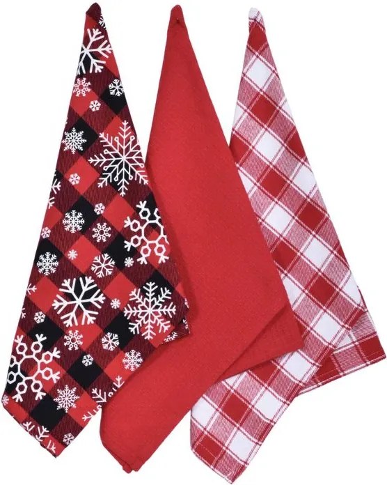 Bavlněné utěrky SNOWFLAG červená 45 x 70 cm, sada 3 ks