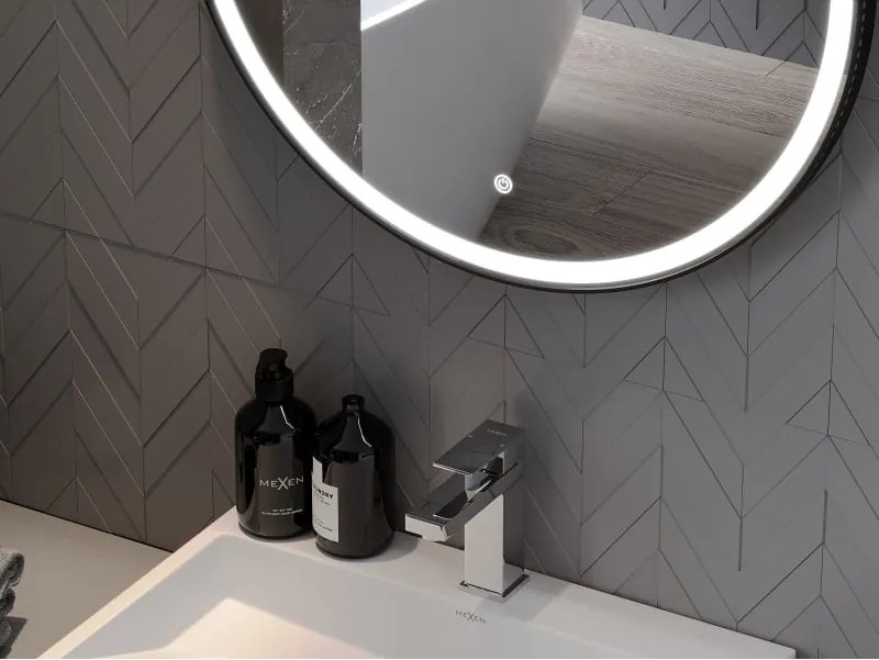 Mexen Reni koupelnové zrcadlo osvětlené, kulaté 100 cm, LED 6000K, antifog, černý rám - 9812-100-100-611-70