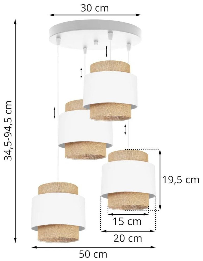 Závěsné svítidlo Boho 1, 4x jutové/bílé textilní stínítko, o