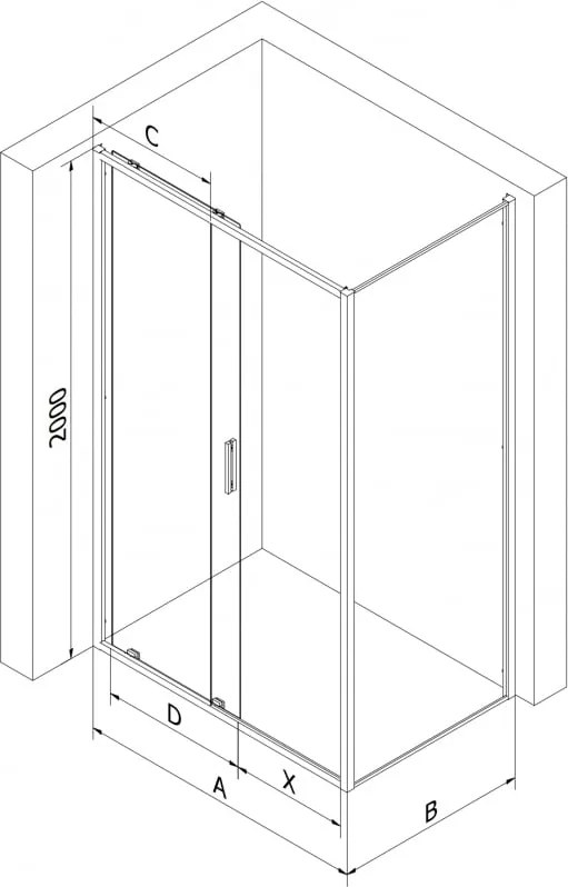 Mexen Exo, sprchový kout s posuvnými dveřmi 100 x 100 cm, 6mm čiré sklo, černý profil, 8151-100-100-70-00