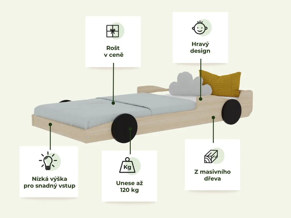 Benlemi Dětská auto postel ve tvaru formule SPEEDY Zvolte barvu: Šalvějová zelená - transparentní, Zvolte rozměr: 80x160 cm