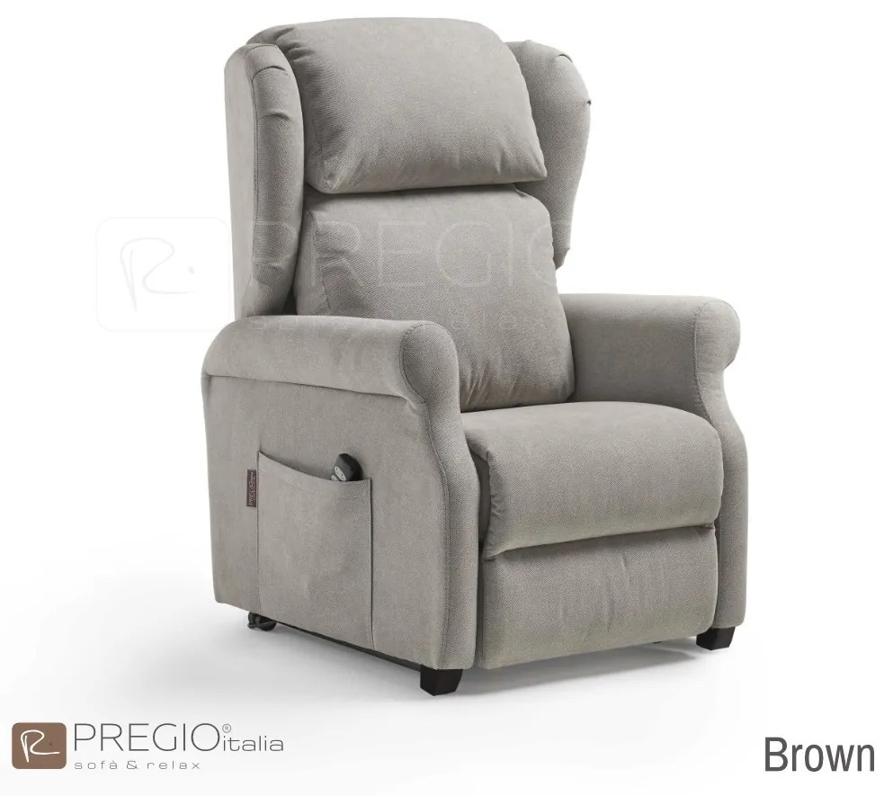 Pregio Italia sofa&relax Elektrické relaxační křeslo Brown Provedení: El. polohovací křeslo + odnímatelné područky + stolek, Vzorník látek: tekno fibra 06 light grey