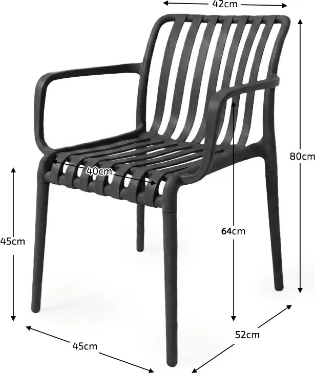 Zahradní set TREGO ISLAND - 4 židle s područkami a kulatý stůl ø 90 cm, antracitová