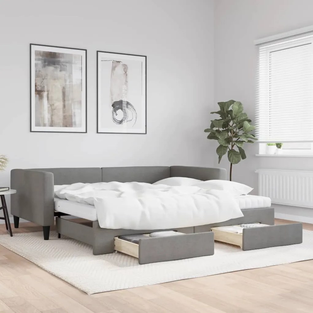 Válenda s přistýlkou a zásuvkami tmavě šedá 100 x 200 cm textil 3196638