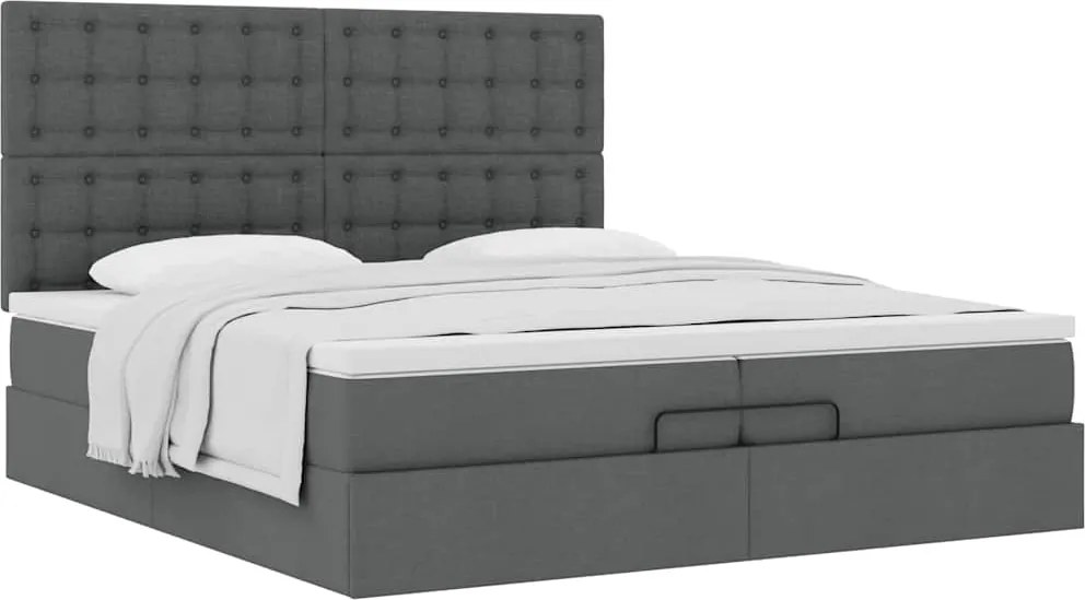 Osmanský rám postele s matrací tmavě šedý 200x200cm textil 3313349