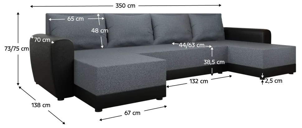 Kondela Univerzální sedací souprava, šedá/černá, DAKAR NEW U