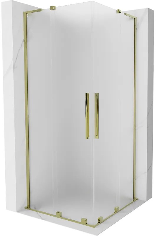 Mexen Velar L Duo, sprchový kout s posuvnými dveřmi 90 x 90 cm, 8mm sklo námraza, zlatá lesklá, 871-090-090-02-33-50
