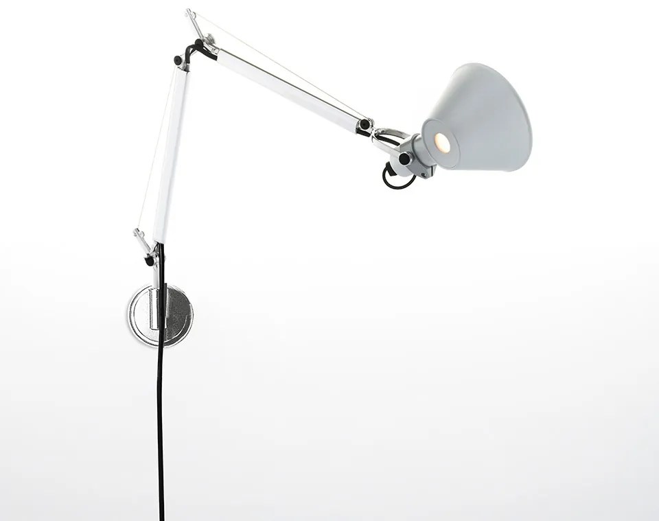 Artemide A010300 + A025150 Tolomeo Micro Parete LED, designové nástěnné svítidlo se stmívačem, 8W LED 3000K, hliník, max. 74cm