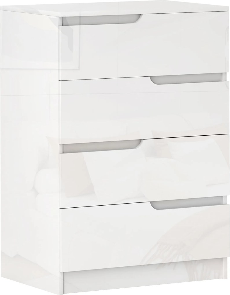 HOMCOM Moderní a minimalistická komoda se 4 šuplíky, dřevovláknitá deska, 60x40x85 cm, lesklá bílá | Aosom