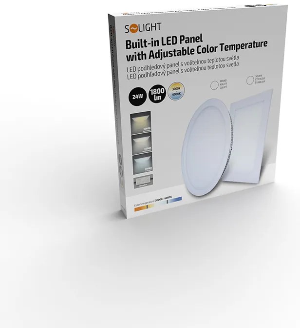 Solight LED mini panel CCT, podhledový, 24W, 1800lm, 3000K, 4000K, 6000K, kulatý