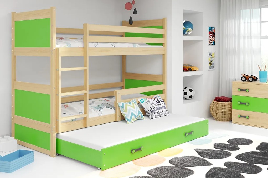 BMS Group Dětská patrová postel s přistýlkou RICO borovice Velikost postele: 190x80 cm, Barva šuplíku: Růžová