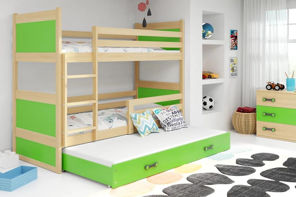 BMS Group Dětská patrová postel s přistýlkou RICO borovice Velikost postele: 200x90 cm, Barva šuplíku: Růžová