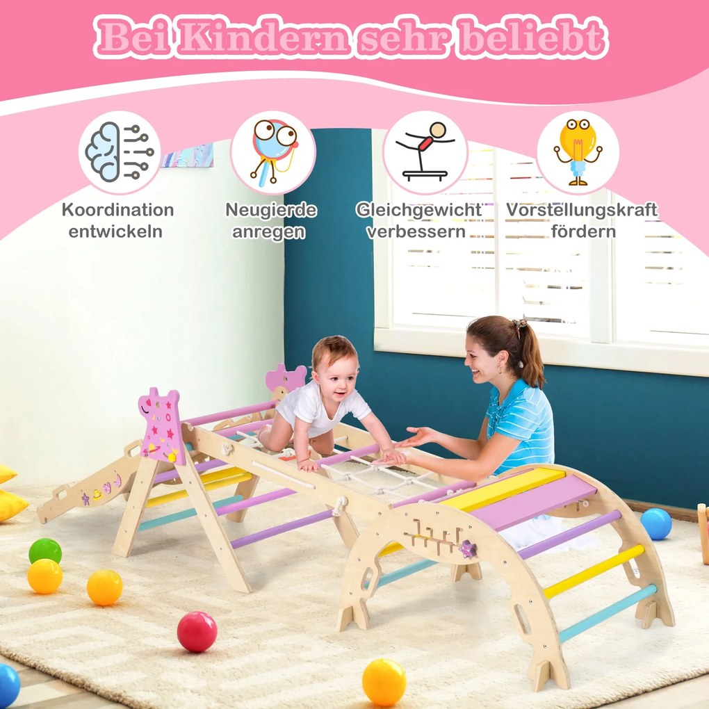 Costway Trojúhelníkový set 9-in-1 skládací lezecká hračka Montessori dřevěná
