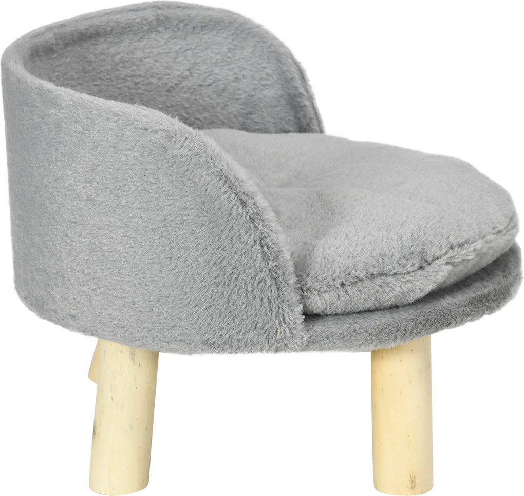 PawHut pelíšek pro psy pelíšek pro kočky pohovka pro psy s protiskluzovými dřevěnými nožkami a polštářem, šedá 40,5x40,5x33cm pro interiér
