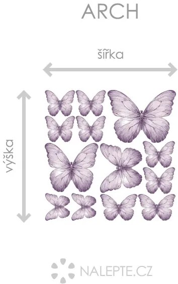 Motýli světle fialoví 13 ks samolepka na zeď arch 30 x 30 cm
