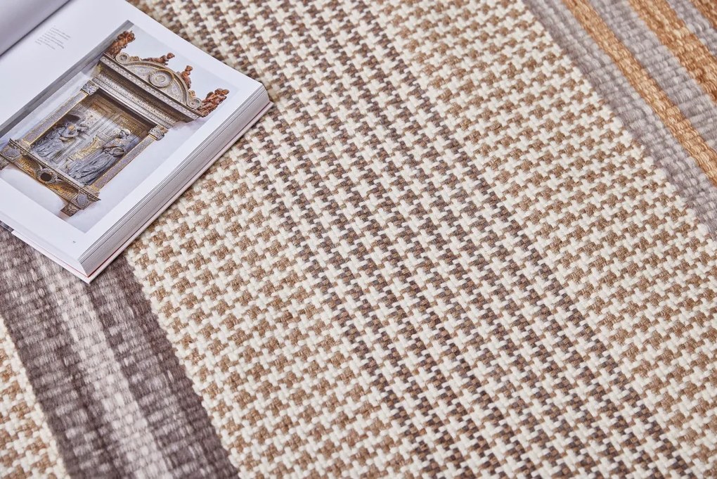 Diamond Carpets India, Ručně vázaný kusový koberec Houndstooth DESP HL89 Beige Mix, 200x290, béžová, hnědá, ložnice