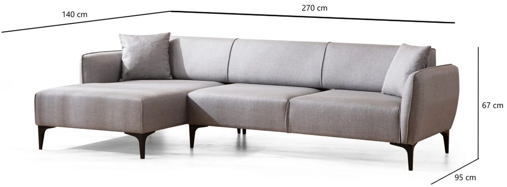 HANNAH HOME Rozkládací šedá pohovka BELISSIMO s lenoškou vlevo 560ARE1803