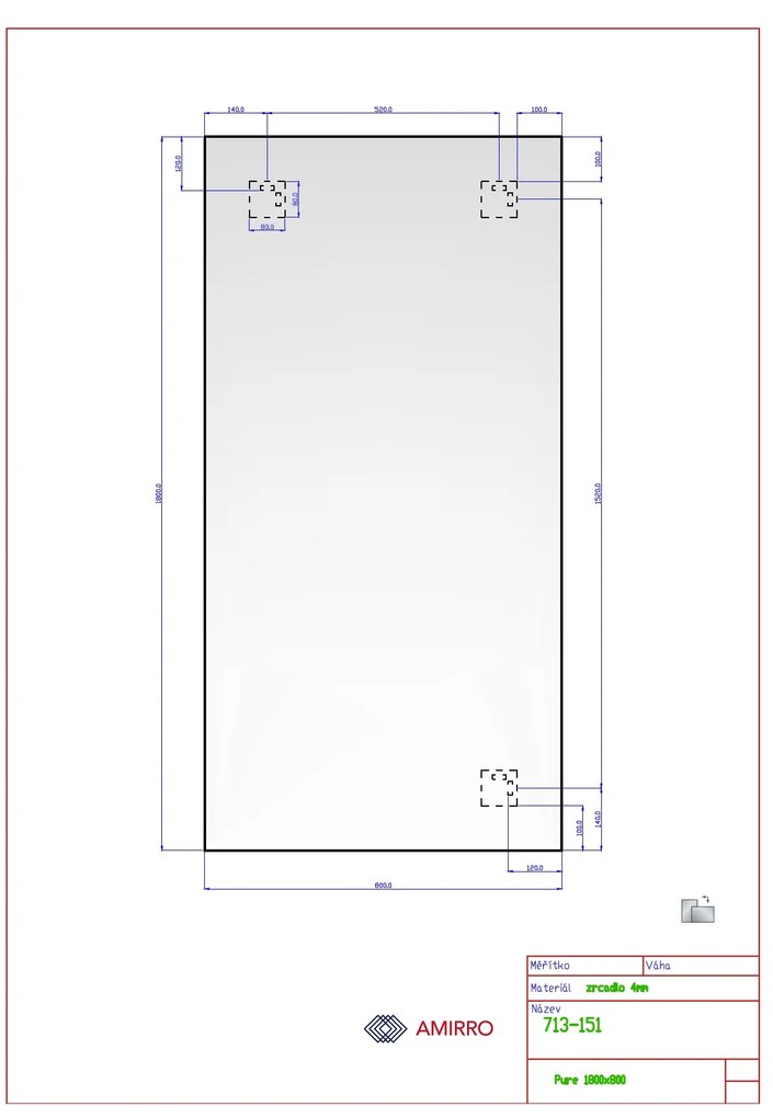 Amirro Zrcadlo na chodbu do předsíně nástěnné PURE 5 mm 80 x 180 cm s leštěnou hranou 713-151