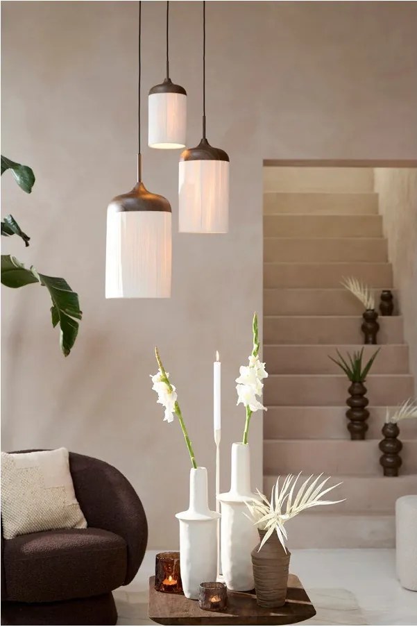 Tmavě hnědé závěsné svítidlo s textilním stínidlem ø 22 cm Dania – Light & Living