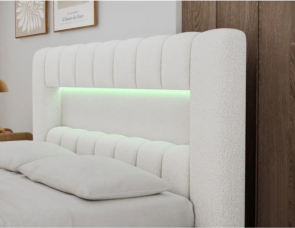 Krémová čalouněná dvoulůžková postel s úložným prostorem s roštem 180x200 cm Lamica – ELTAP