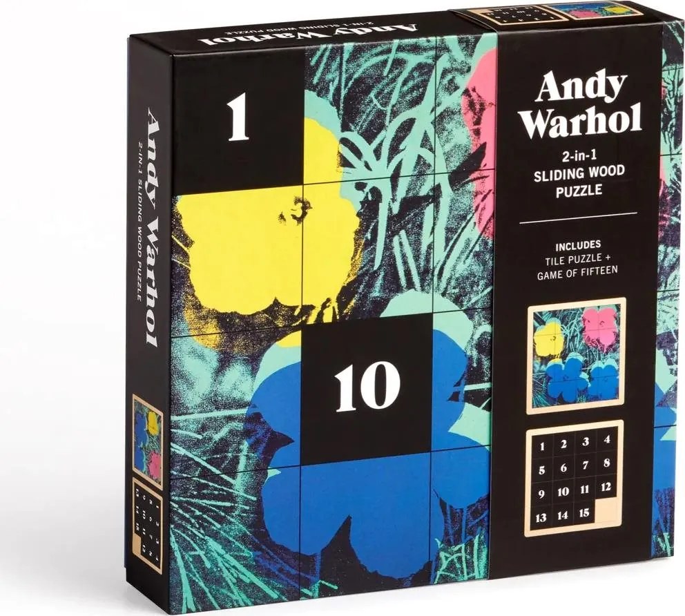 Galison posuvné dřevěné puzzle andy warhol: květiny 2 v 1, 16 dílků