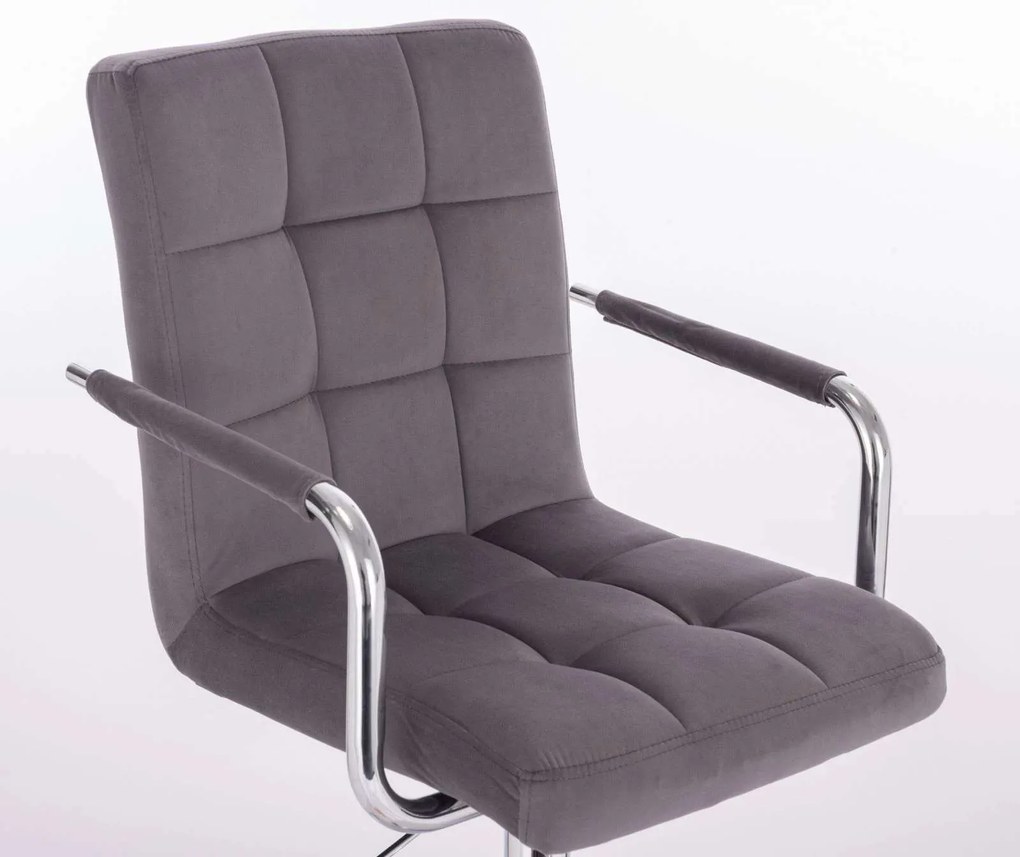 LuxuryForm DESIGN Barová židle VERONA VELUR na stříbrné kulaté podstavě - tmavě šedá