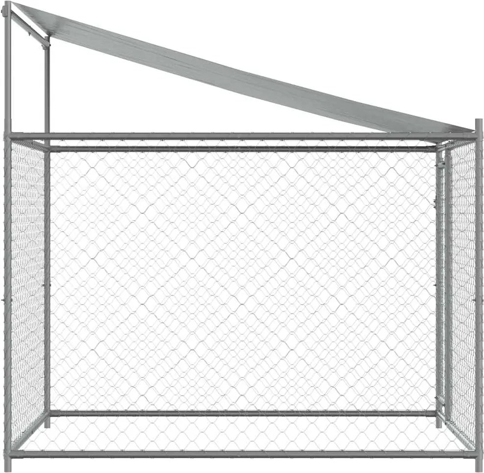 Klec pro psy se střechou a dvířky šedá 2x2x2 m pozinkovaná ocel 172559