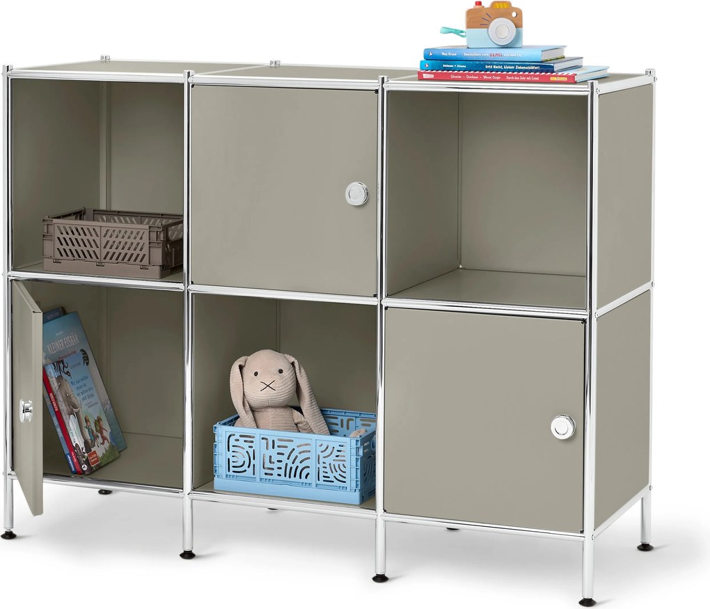 Tchibo - Kovová odkládací skříňka »Cn3 Kids« se 3 dvířky, světle šedá