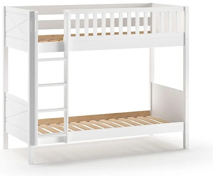 Bílá patrová/s výsuvným lůžkem dětská postel z borovicového dřeva s úložným prostorem s roštem 90x200 cm SCOTT - II. jakost – Vipack