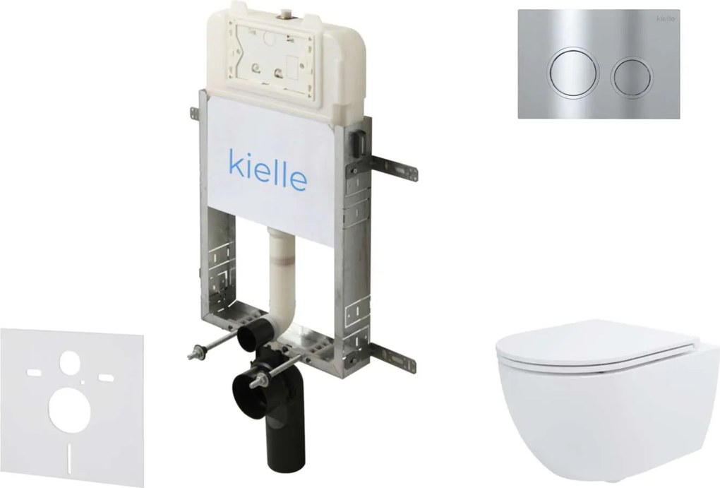 kielle Genesis New - Set předstěnové instalace, klozetu Oudee, Vortex Rimless+, sedátka softclose a tlačítka Gemini New II, lesklý chrom 30502SZ05