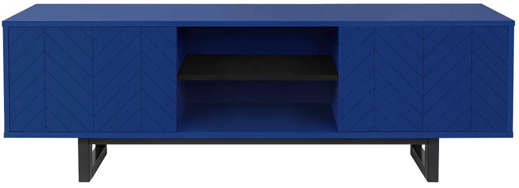 OnaDnes -20% Tmavě modrý lakovaný rýhovaný TV stolek Woodman Camden 150 x 40 cm