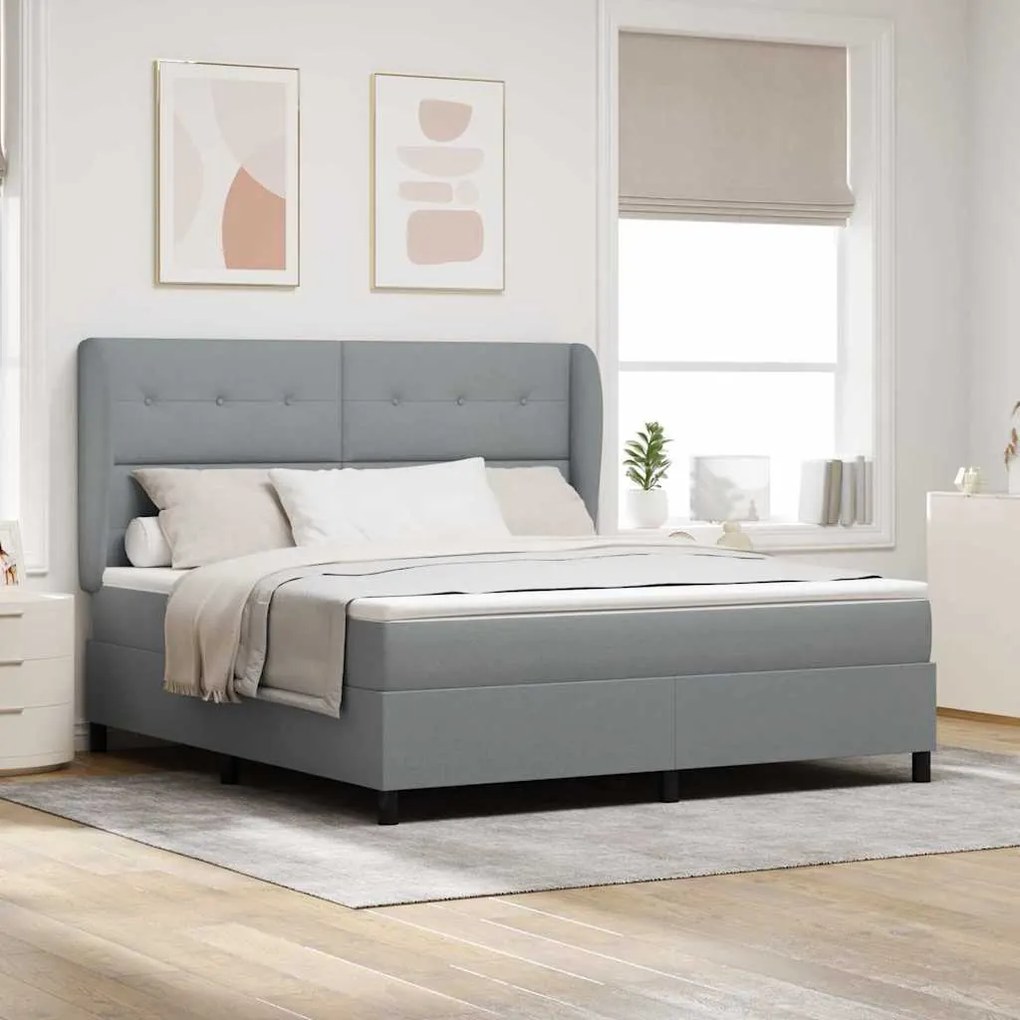 Postel s boxspringem s čelo Světle šedá 180 x 200 cm textil 3340578