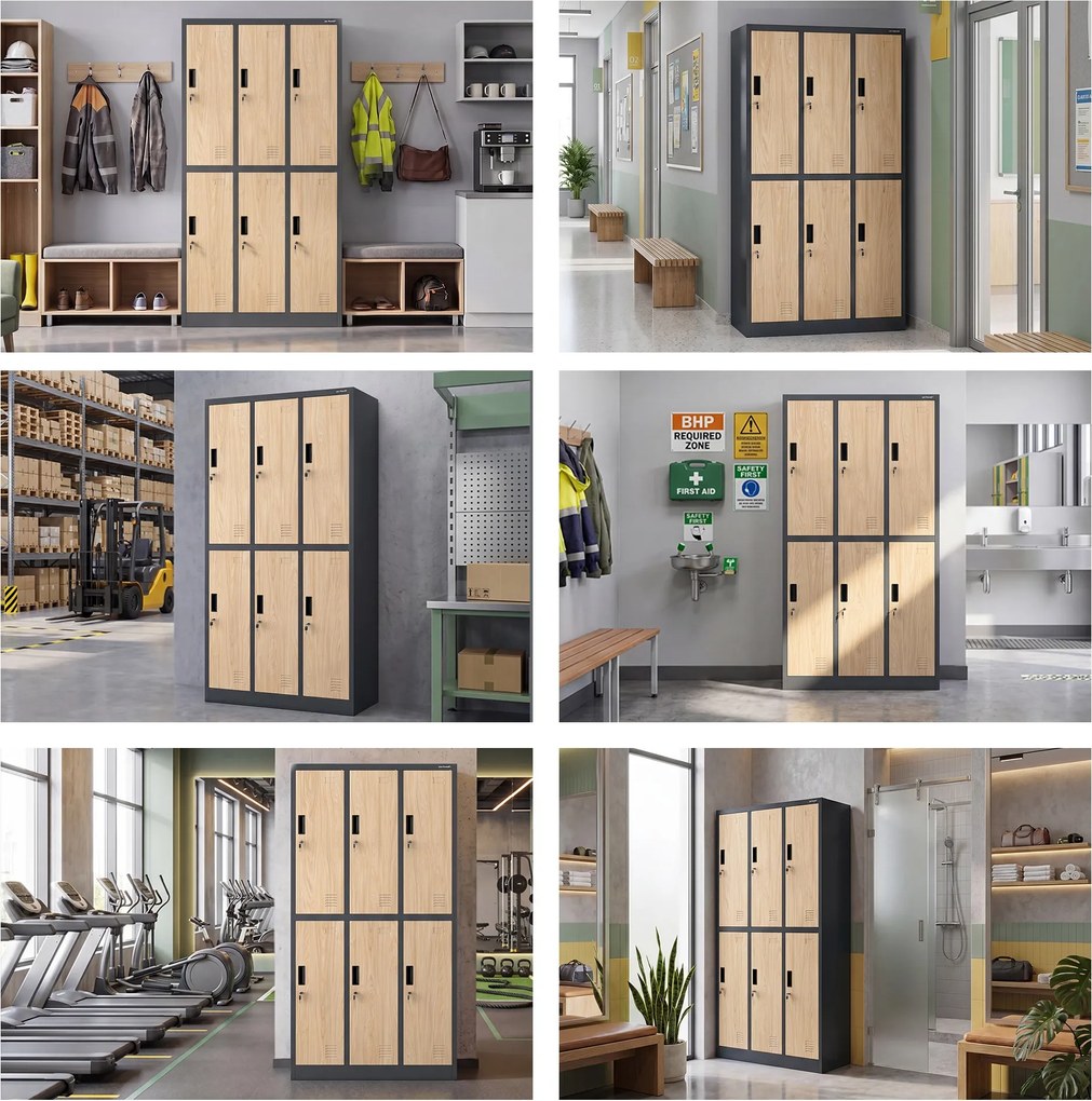 Šatní skříň BHP antracitová / dub sonoma, 6dveřová: Eco Design IGOR, 900 x 1850 x 450 mm