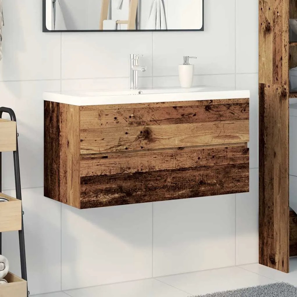 Umyvadlová skříňka s vestavěným umyvadlem a baterie staré dřevo 3328935