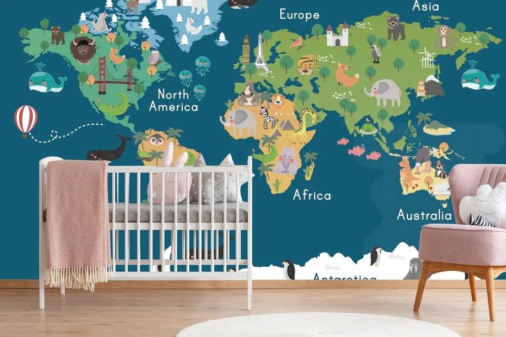 Tapeta dětská mapa světa - 225x150 cm
