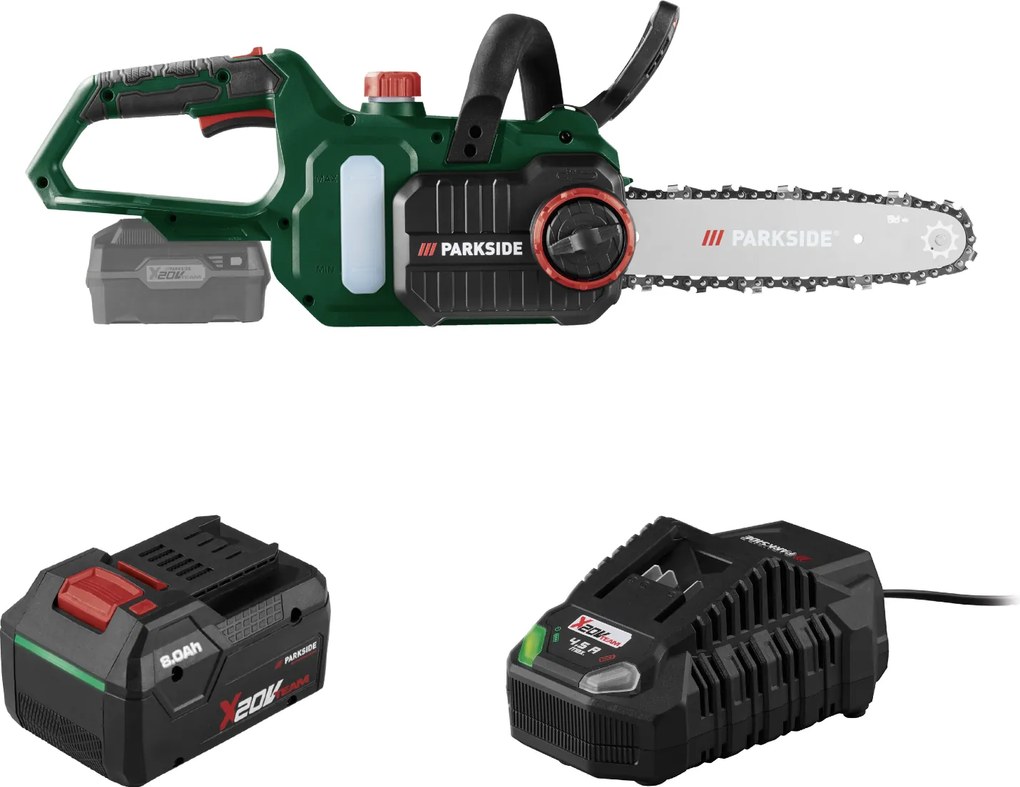 Parkside® Aku řetězová pila Paks 20-Li F5, Smart 8 Ah