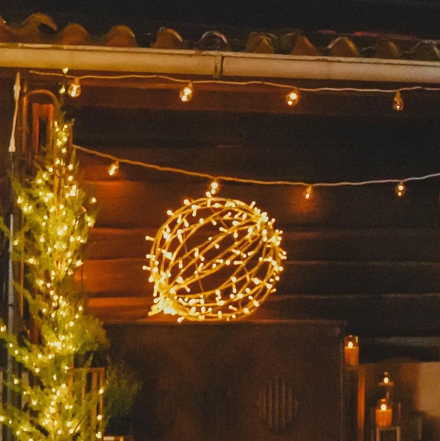 3D LED svítící koule na zahradu, pr. 60 cm, teple bílá, černý kabel, IP67, hliník, Easy fix