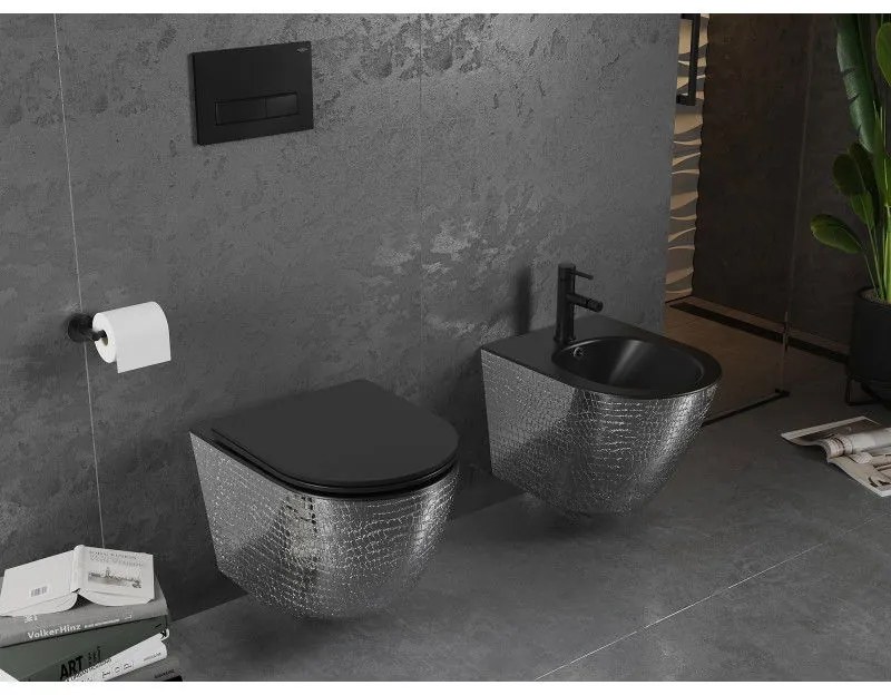 Mexen Lena, závěsný bidet 480x370x325 mm, černá matná - stříbrná, 35224872