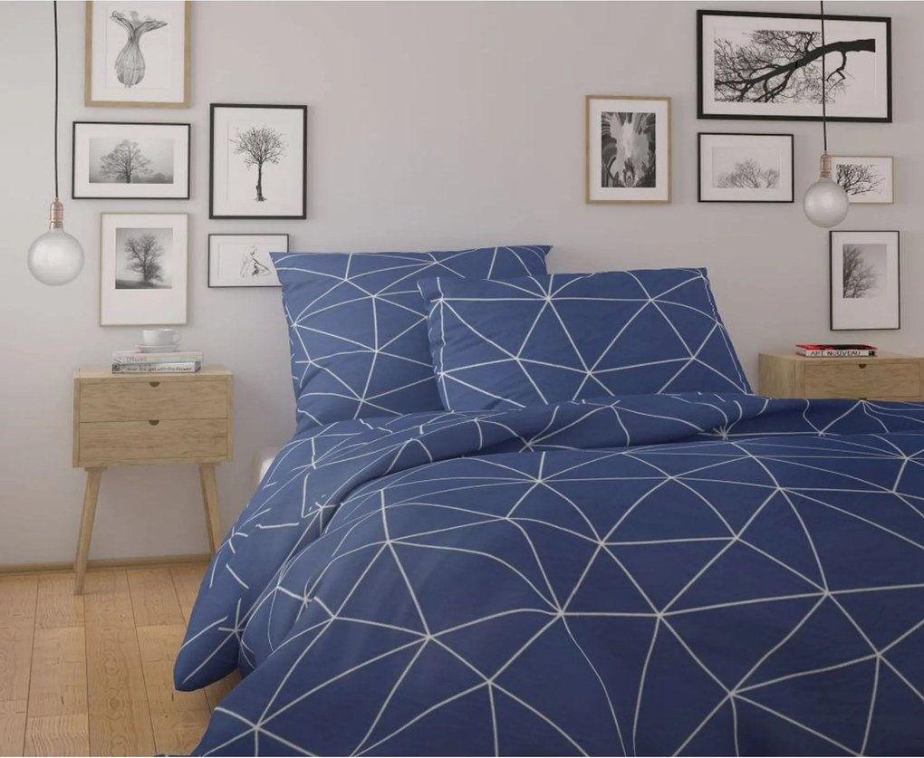 Bavlněné povlečení NORDIC COLLECTION GRID modré - 1x 140/220, 1x 70/90cm