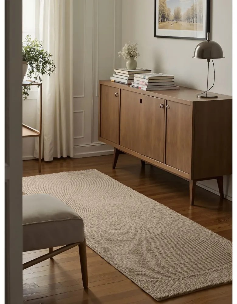 Béžový ručně tkaný vlněný běhoun 80x300 cm Calmio – Hanse Home