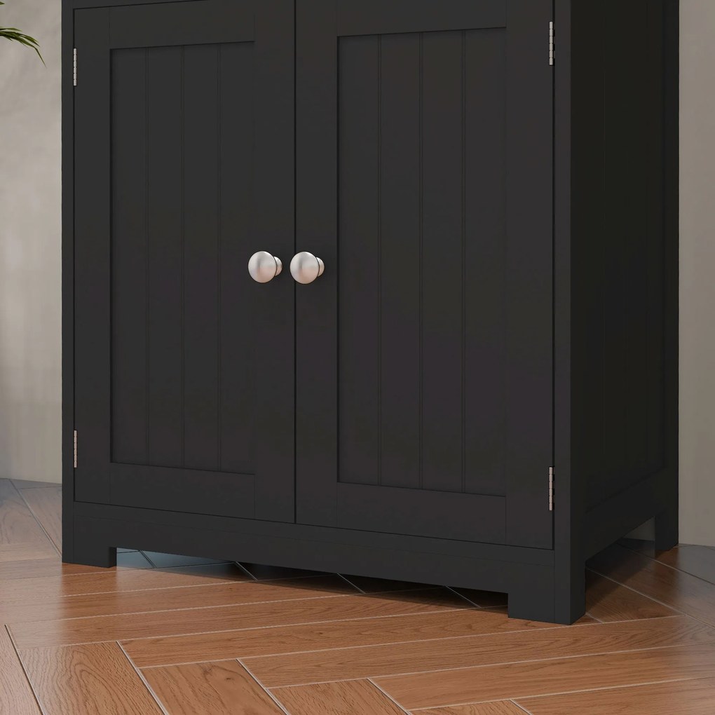 HOMCOM Kuchyňská kredenc s 4 dveřmi, 2 otevřenými policemi a nastavitelné police pro obývací pokoj 60x30x162 cm Černá