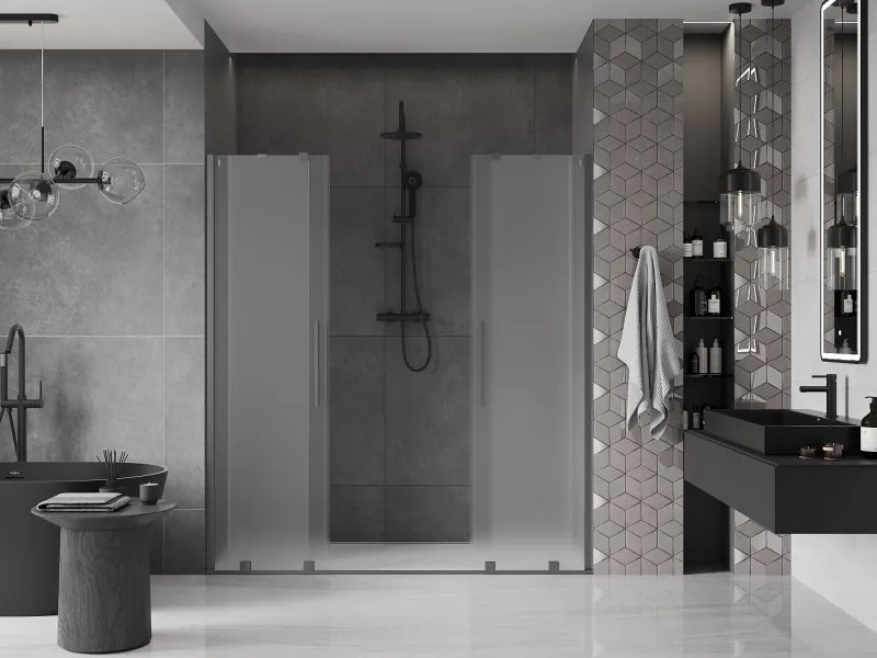 Mexen Velar Duo, posuvné sprchové dveře do otvoru 170 cm, 8mm sklo námraza, grafit broušený, 871-170-000-32-66
