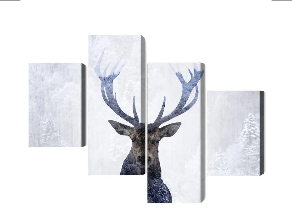 Vícedílný obraz Jelen V Zimním 3D Lese Nedostatek Nedostatek Plátno Canvas 160x100