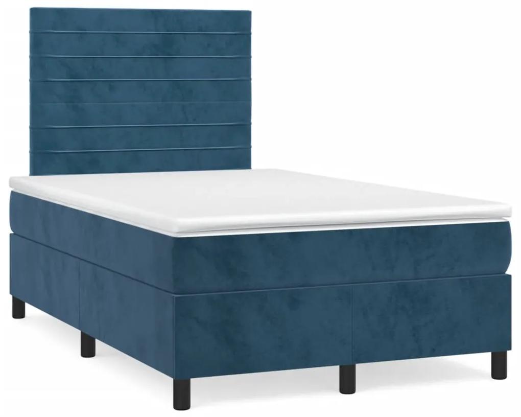 Box spring postel s matrací a LED tmavě modrá 120x190 cm samet - Default Title